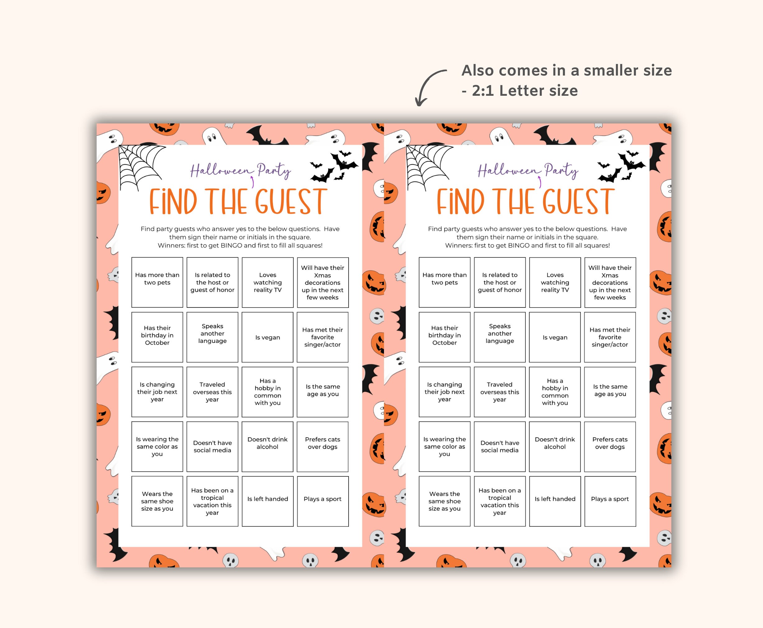 Find the Guest Bingo, Find the Guest Halloween Party Game, Guess the ...