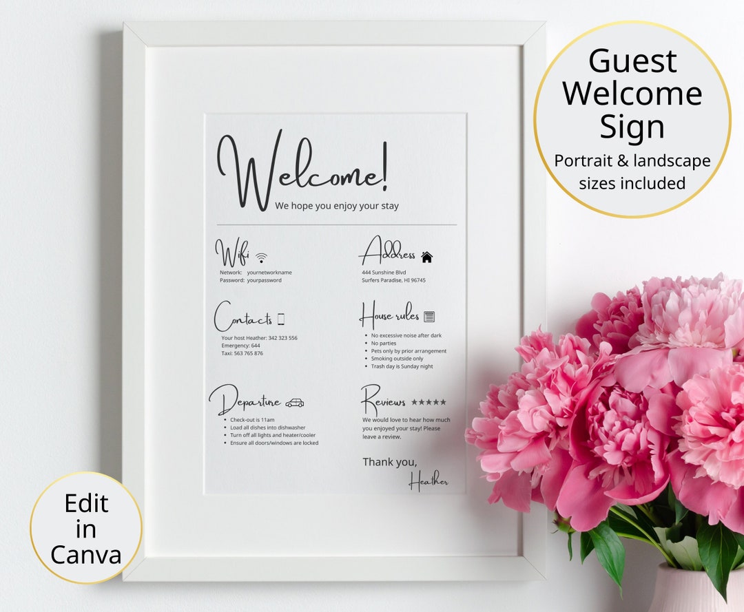 Airbnb Welcome Sign, Vacation Rental Printable, Guest Arrival Poster ...