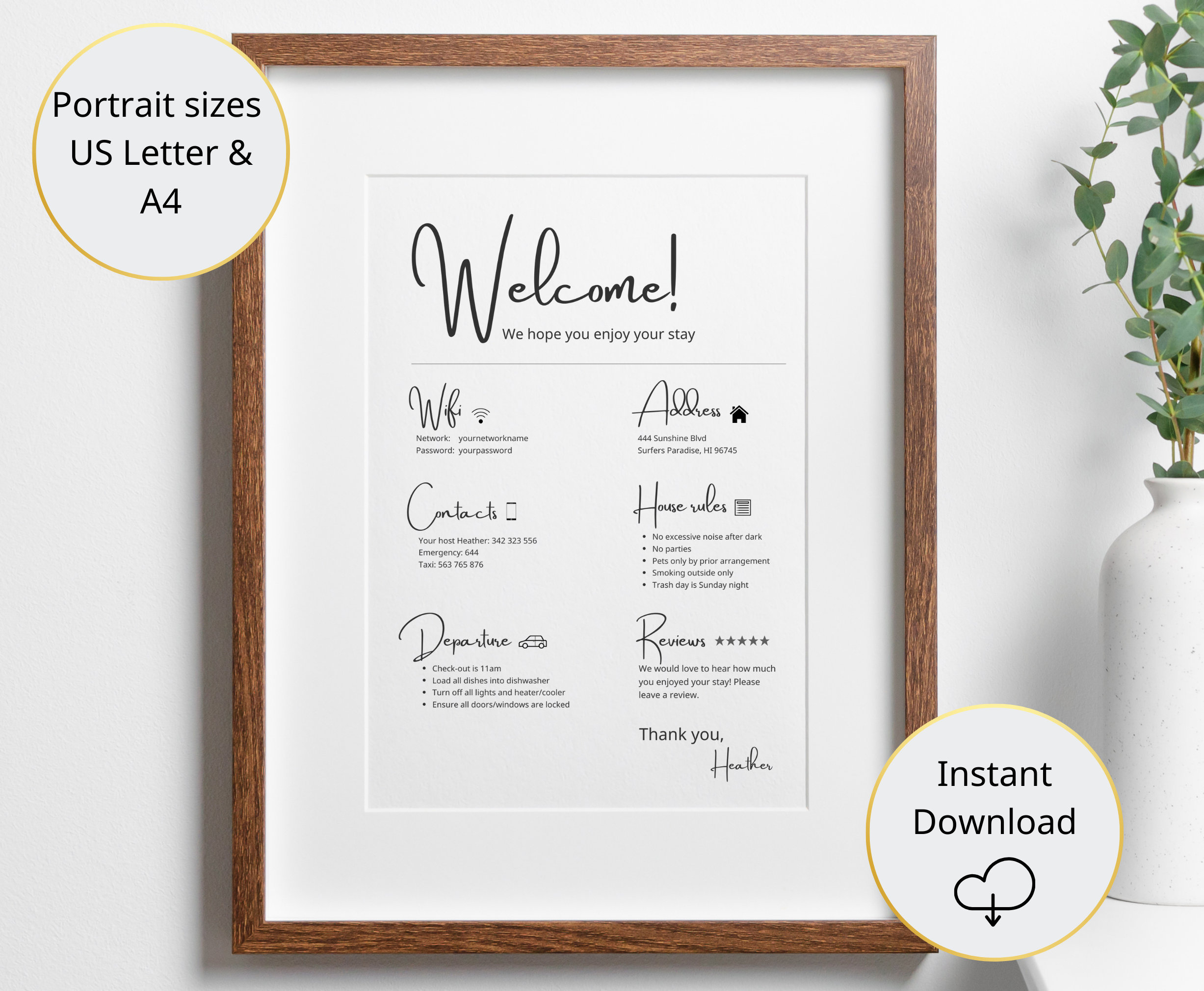 Airbnb Welcome Sign, Vacation Rental Printable, Guest Arrival Poster ...