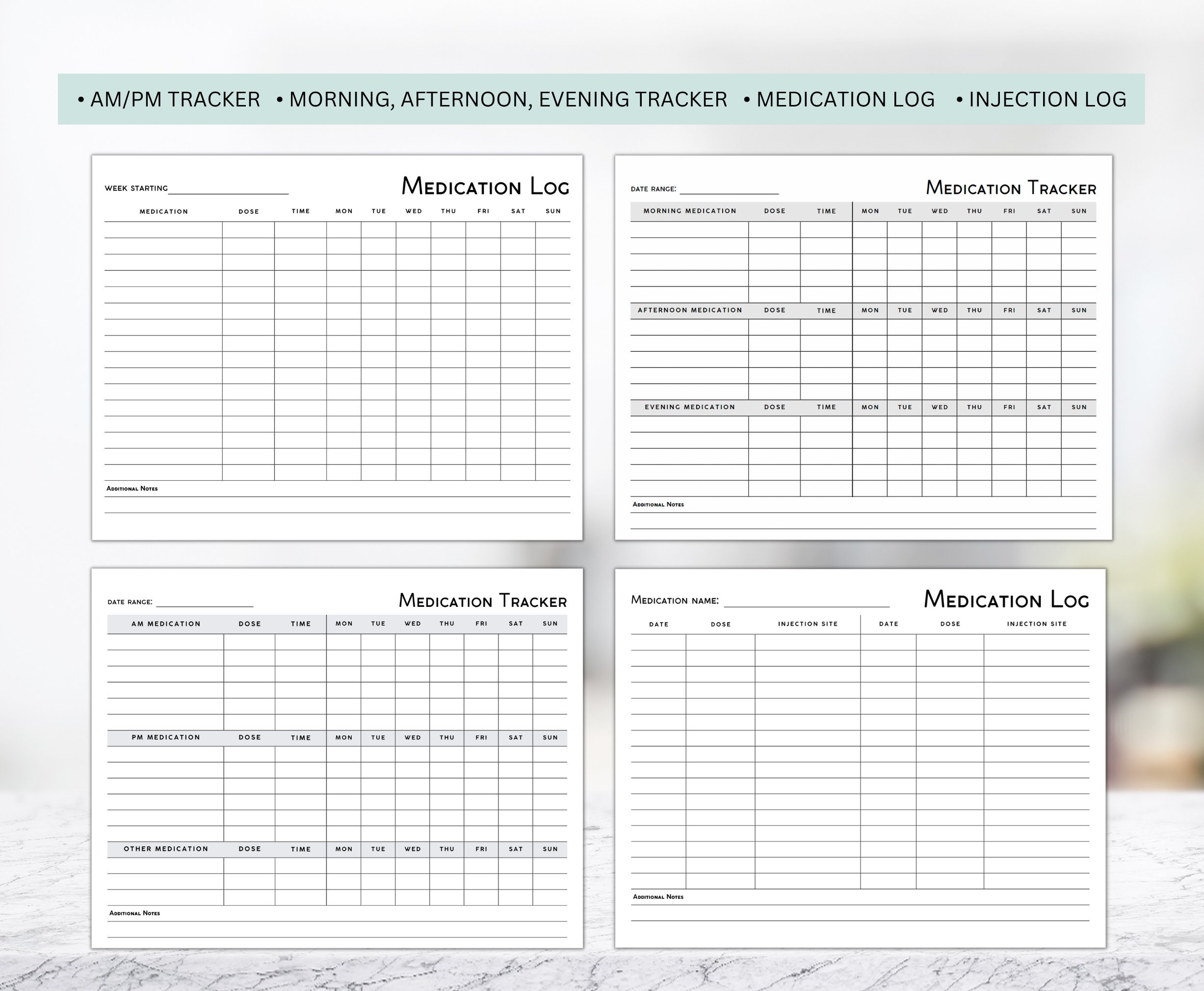 Minimalist Medication Tracker Bundle, Printable Medication Log ...