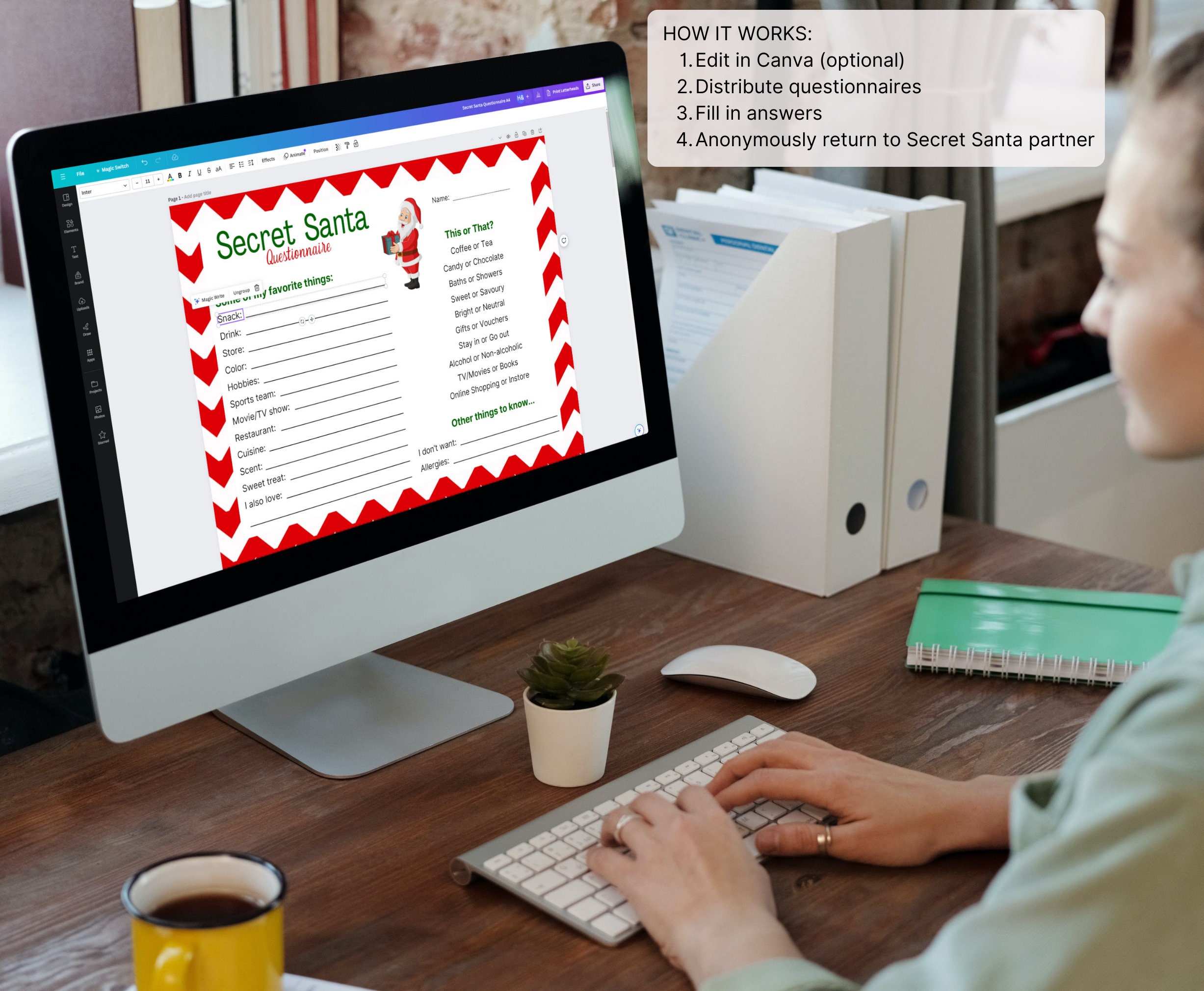 Secret Santa Questionnaire, Gift Exchange, White Elephant, Office Party ...