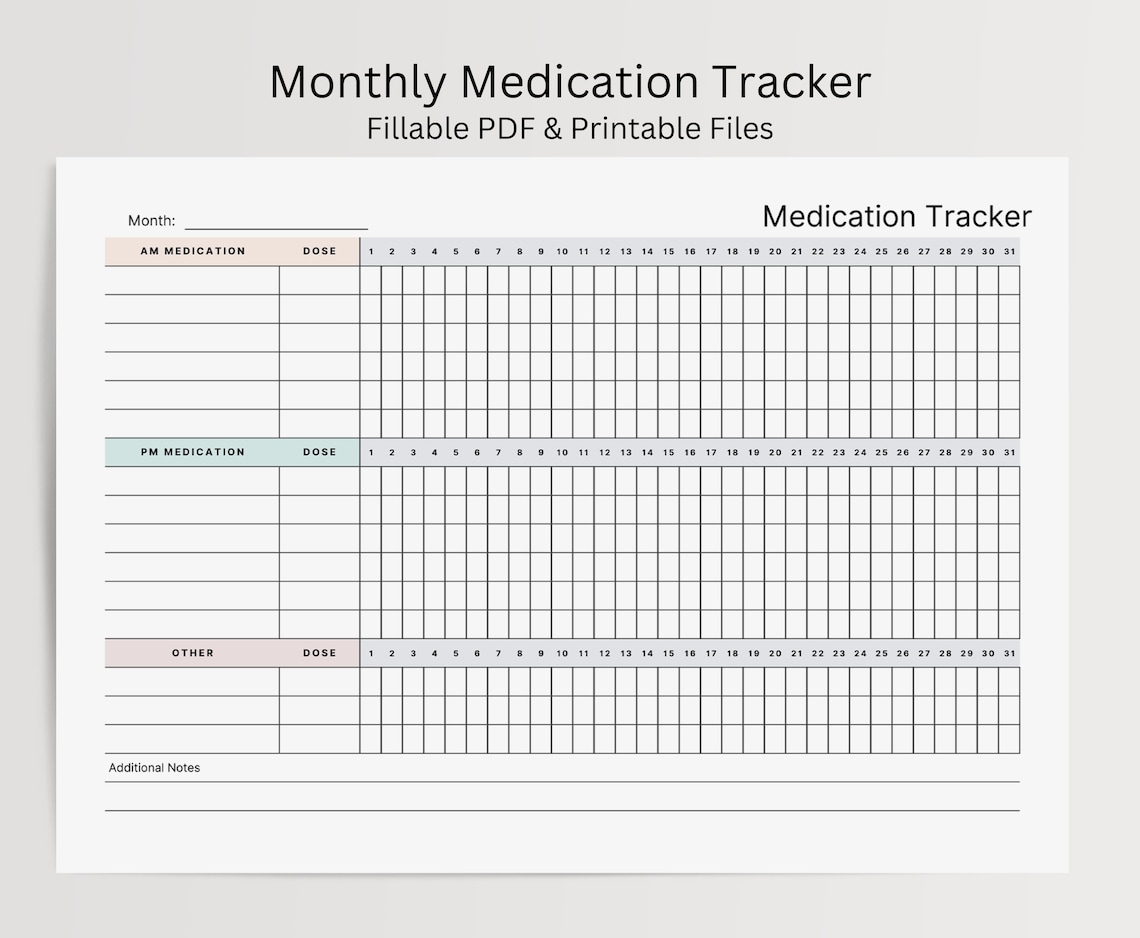 Monthly Medication Tracker, Minimalist Medication Log, Daily Medication List, Medicine Chart, AM ...