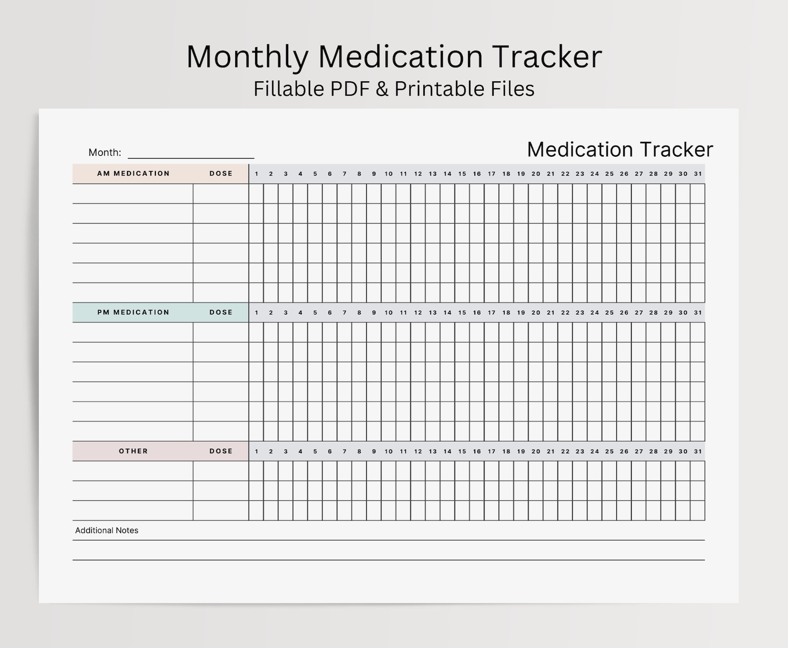 Monthly Medication Tracker, Minimalist Medication Log, Daily Medication ...