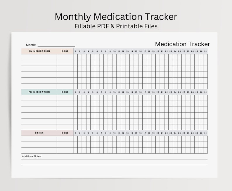 Monthly Medication Tracker, Minimalist Medication Log, Daily Medication ...