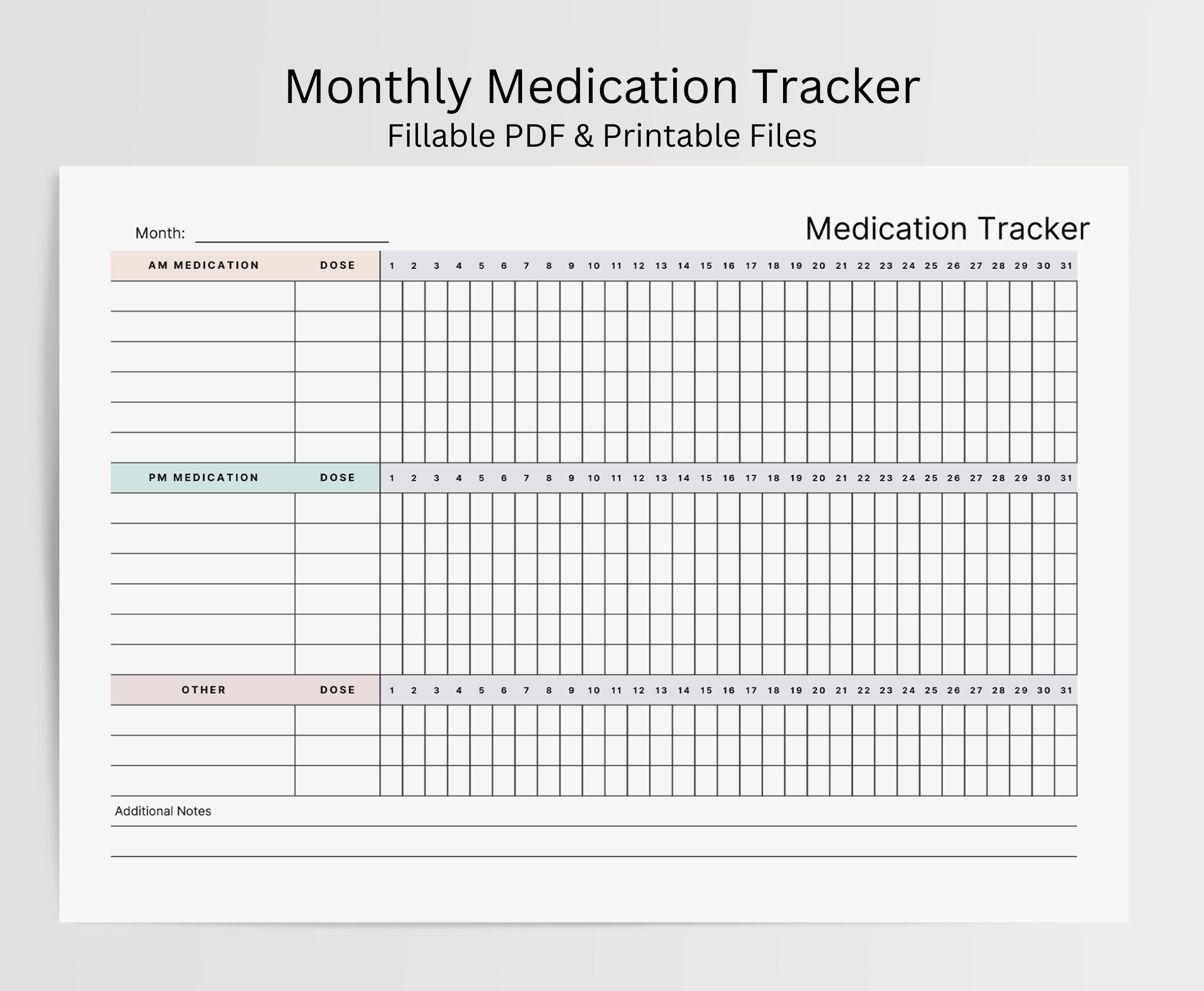 Monthly Medication Tracker Minimalist Medication Log Daily Medication