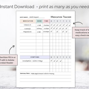 Medication Tracker, Symptom Tracker, Medicine Log, Printable Medication ...