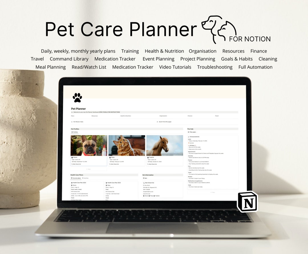 Notion Pet Planner, Notion Template Pet Care Journal, Puppy Organizer ...