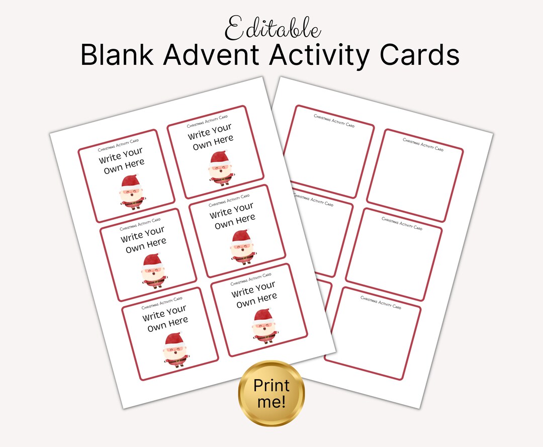 Advent Calendar Activity Cards for Kids, Advent Calendar Filler, Advent ...