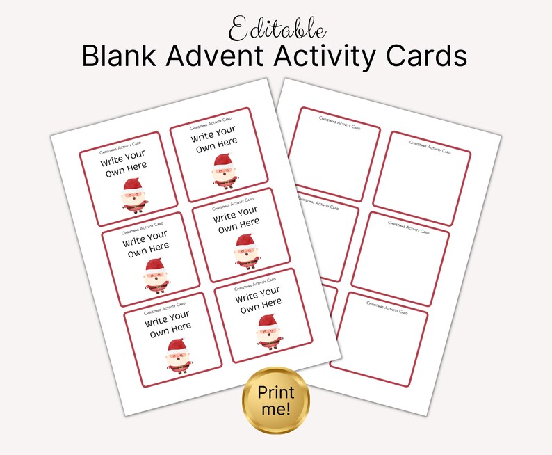 Advent Calendar Activity Cards for Kids, Advent Calendar Filler, Advent ...