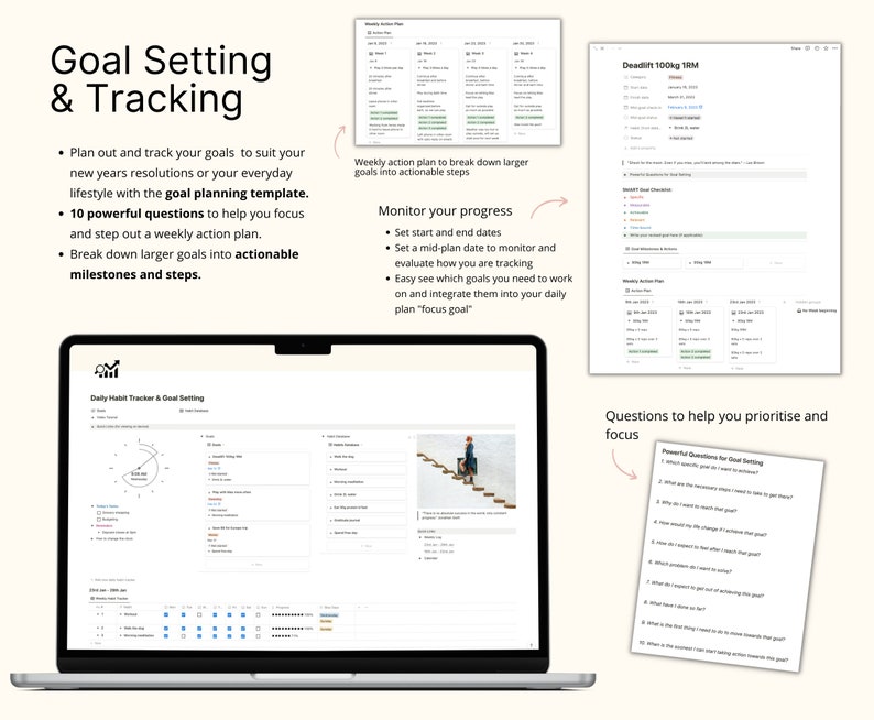 Notion Template Habit Tracker & Goal Planner, Notion Dashboard Digital Planner, All in One Daily ...