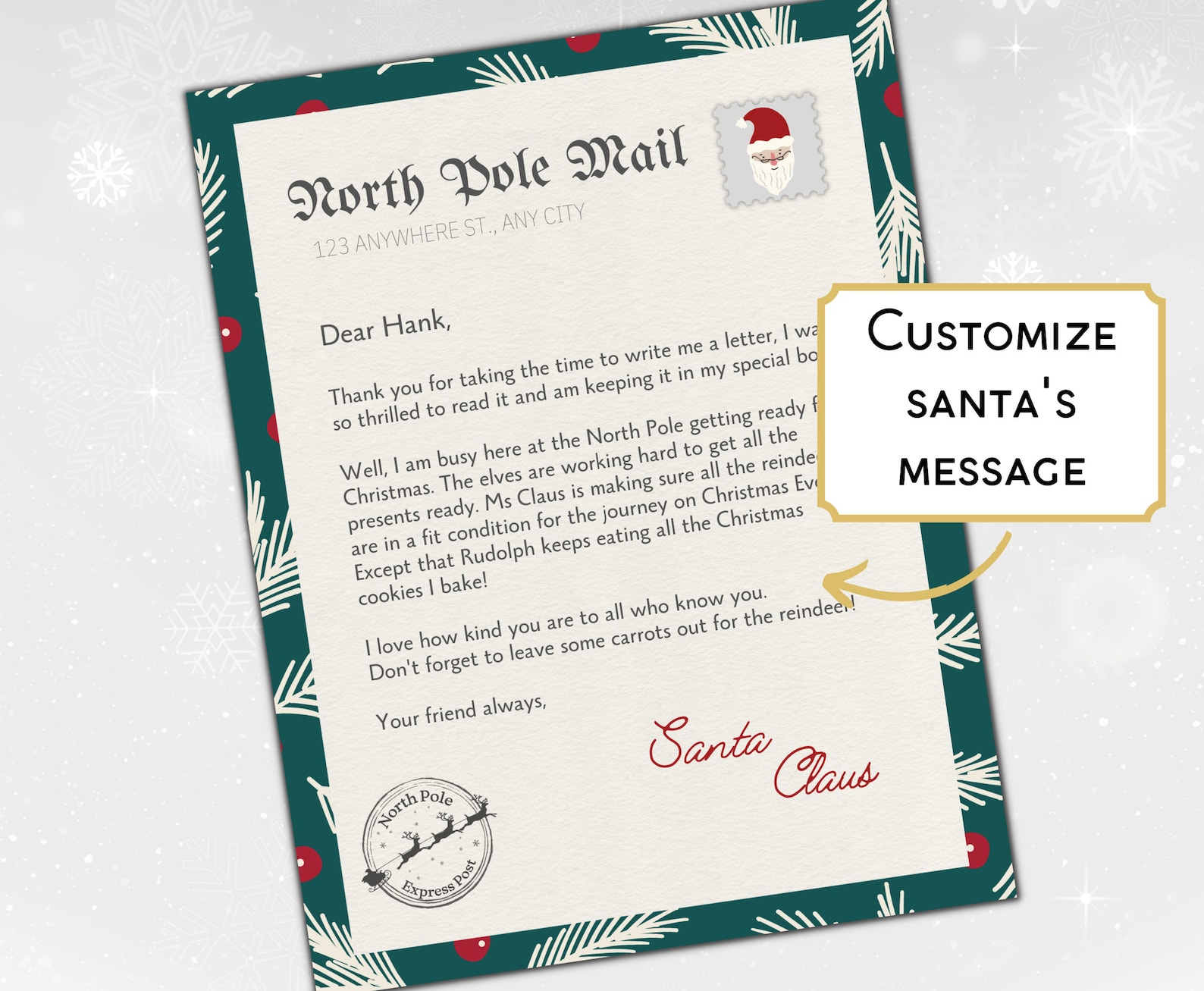 Letter From Santa, Editable Personalized Letter From Santa Claus ...
