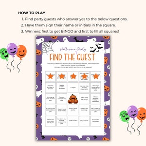 Find the Guest Halloween Game, Find the Guest Bingo, Halloween Party ...
