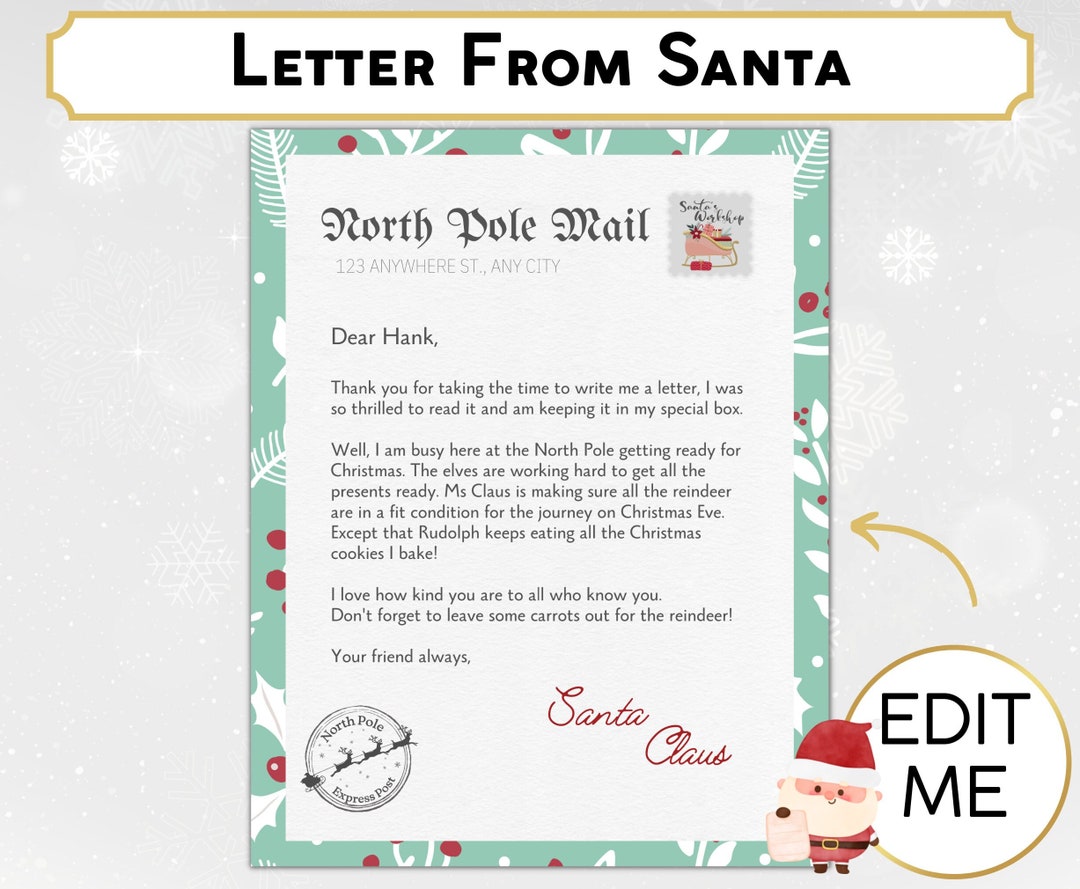 Printable Letter From Santa for Kids, Letter From Santa Claus, Letter ...