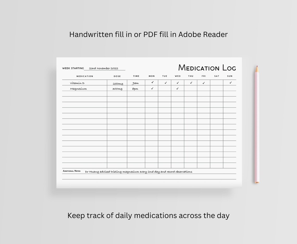 Minimalist Medication Tracker, Daily Medication Log, Medication List ...