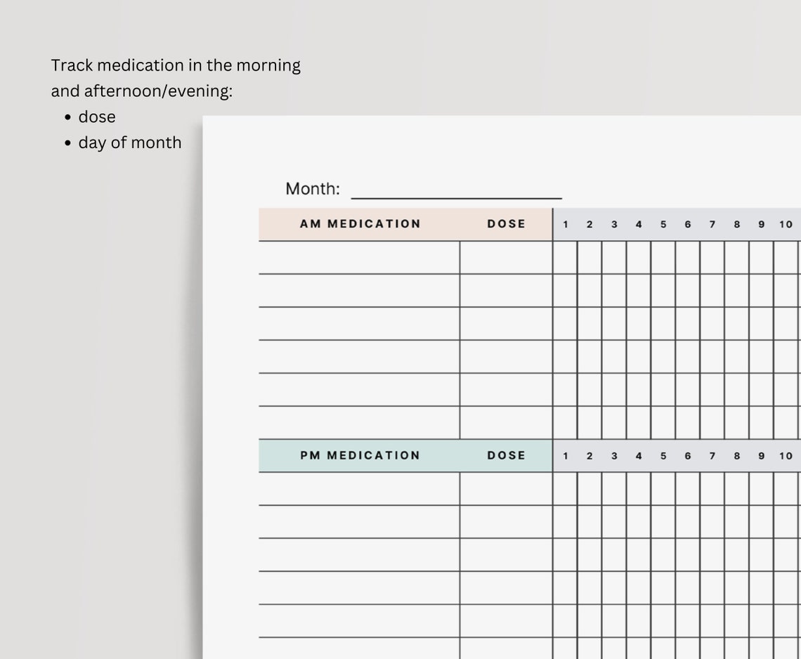Monthly Medication Tracker, Minimalist Medication Log, Daily Medication ...