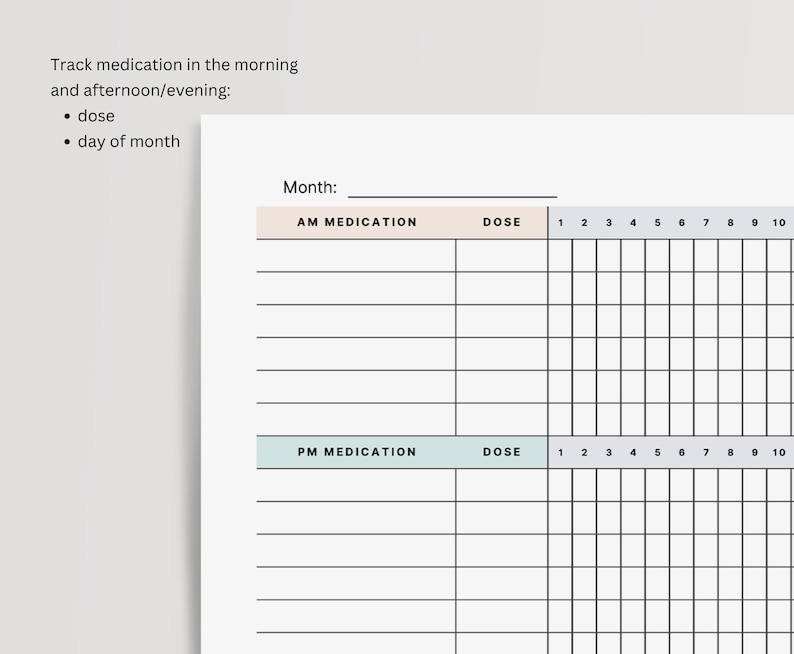 Monthly Medication Tracker, Minimalist Medication Log, Daily Medication ...
