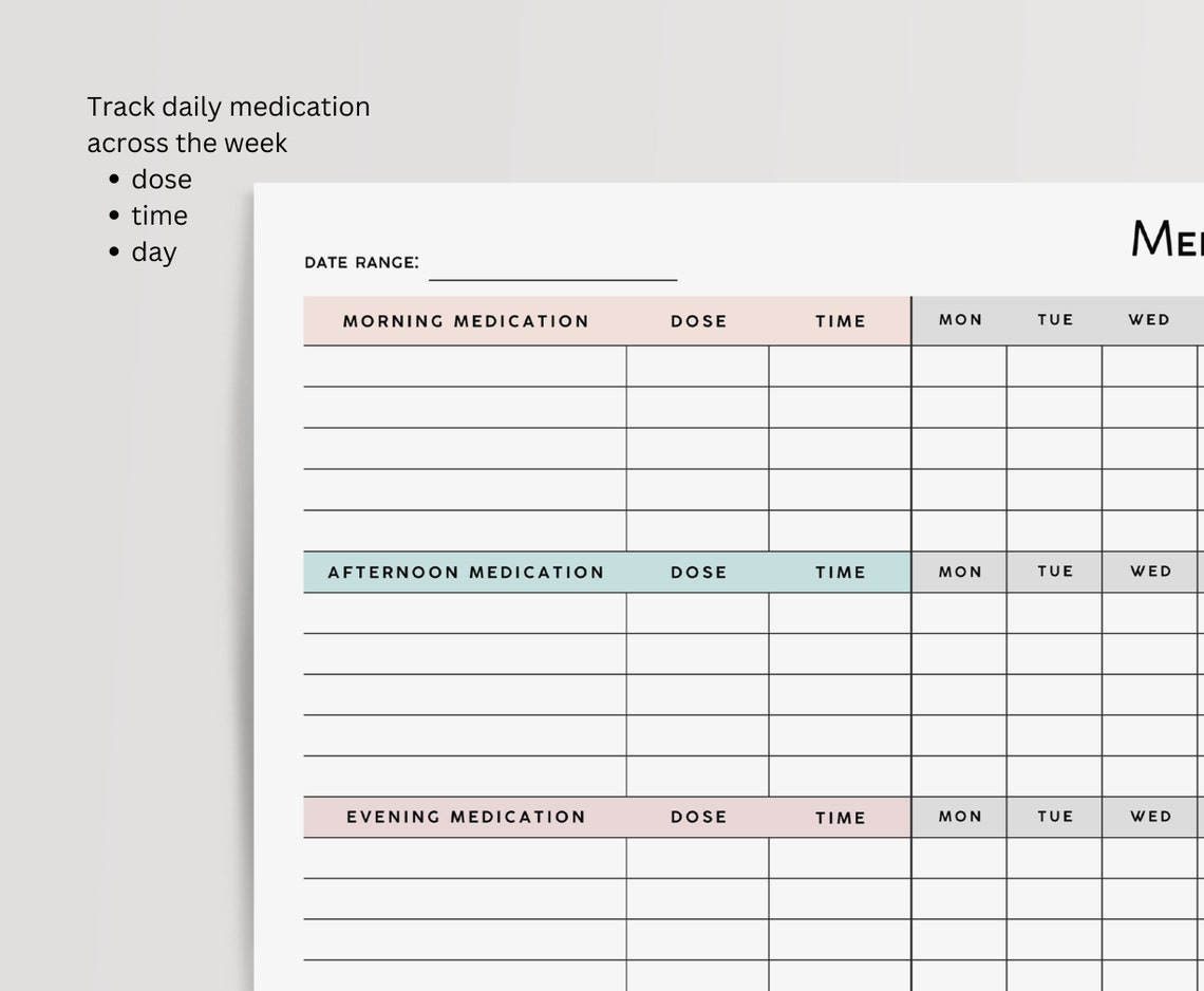 Medication Tracker, Printable Medicine Log for Nurses & Carers ...