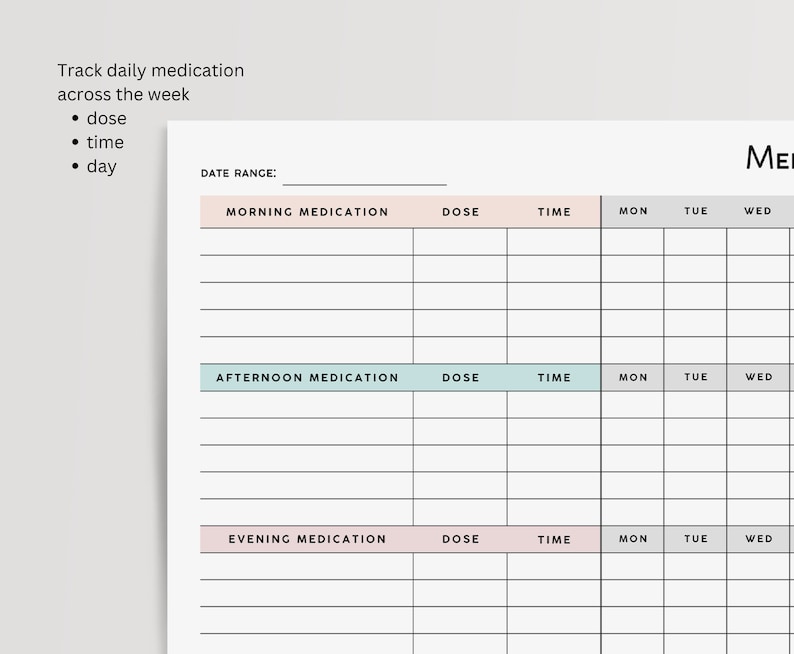 Medication Tracker, Printable Medicine Log for Nurses & Carers, Editable Medication Chart ...