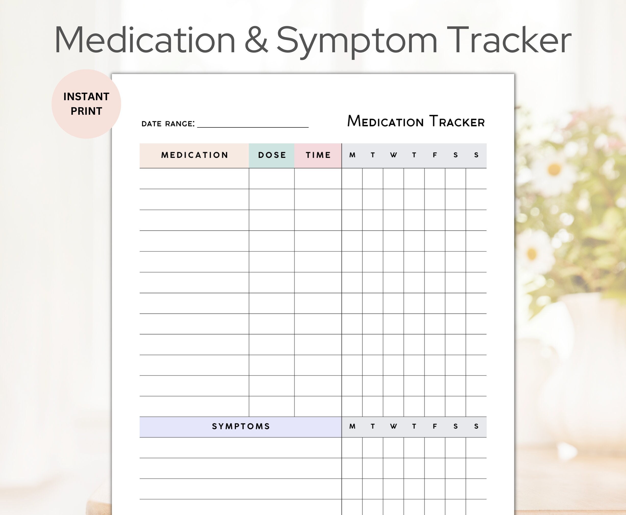 Medication Tracker, Symptom Tracker, Medicine Log, Printable Medication ...
