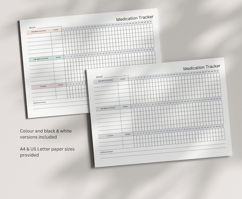 Monthly Medication Tracker, Minimalist Medication Log, Daily Medication ...