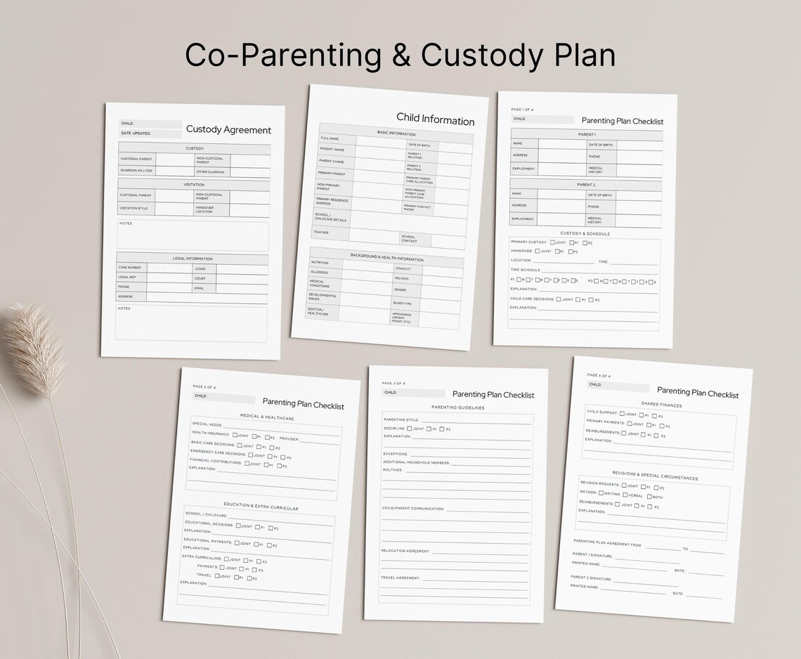 Parenting Plan, Child Custody Planner, Custody Agreement Template ...