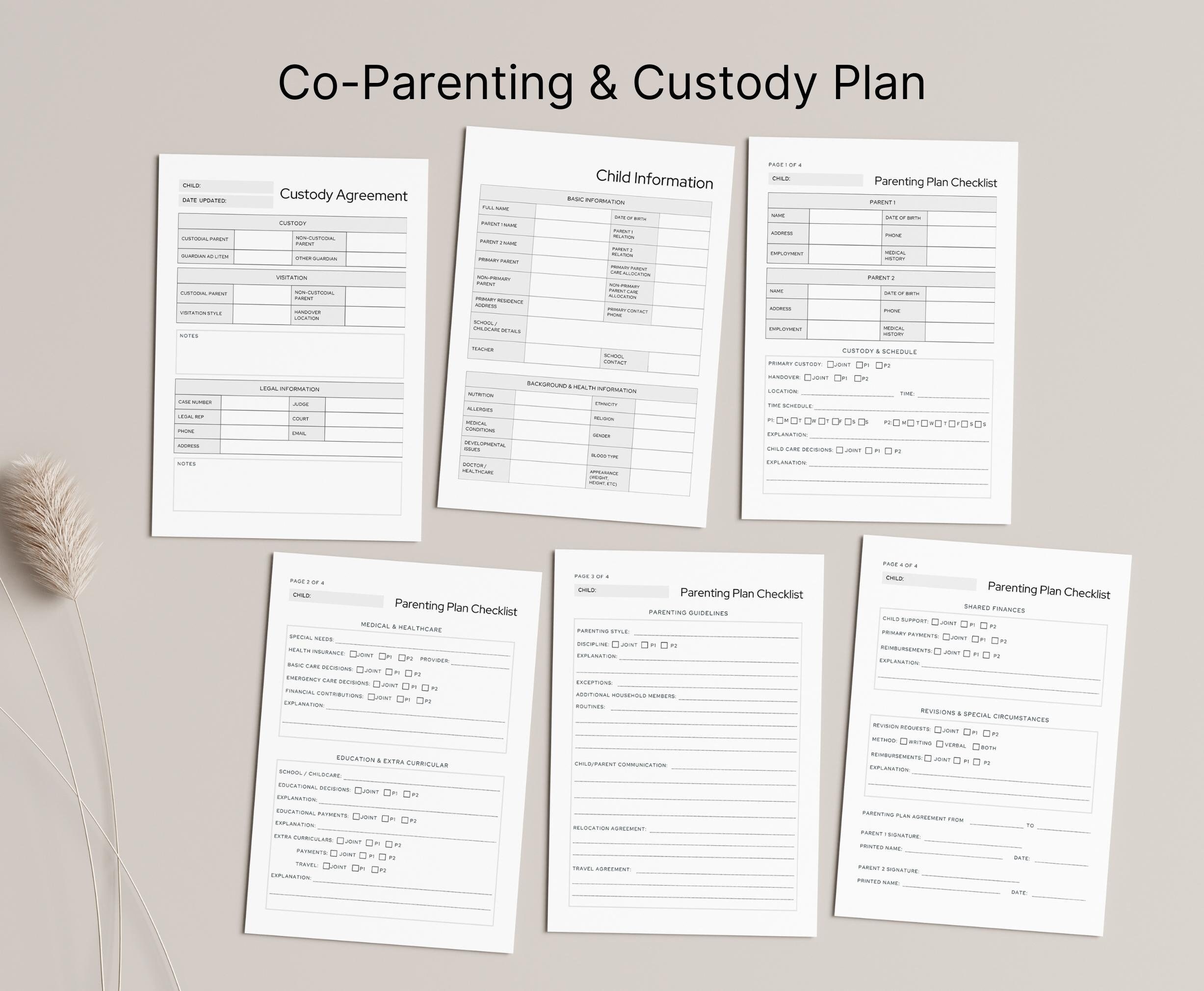 Parenting Plan Child Custody Planner Custody Agreement Template