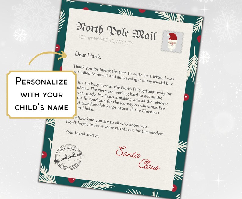Letter From Santa, Editable Personalized Letter From Santa Claus ...
