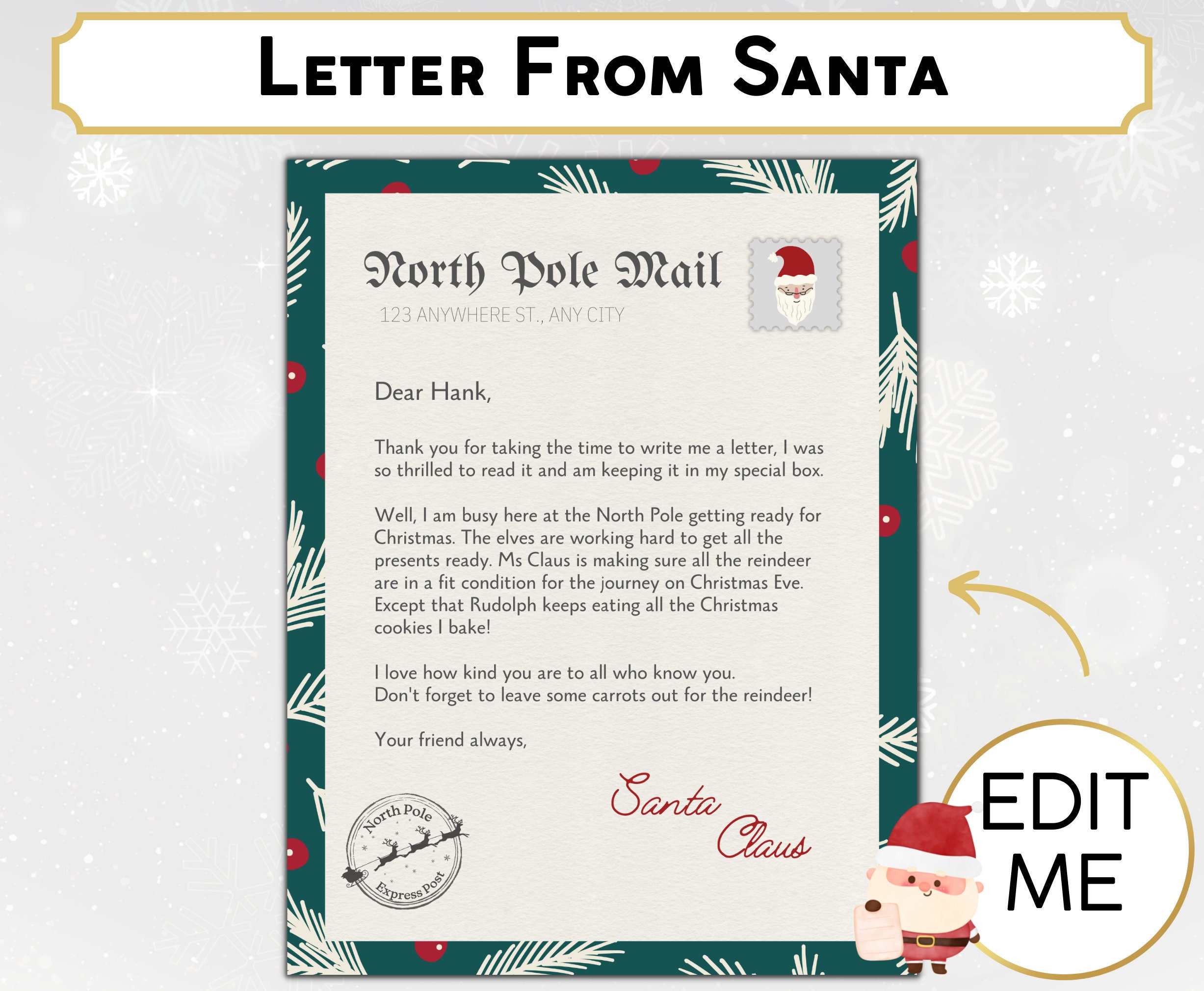 Letter From Santa, Editable Personalized Letter From Santa Claus ...