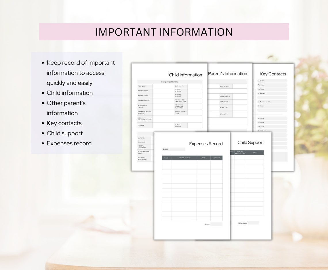 Custody Planner, Child Custody Binder, Single Parent Organizer, Court ...