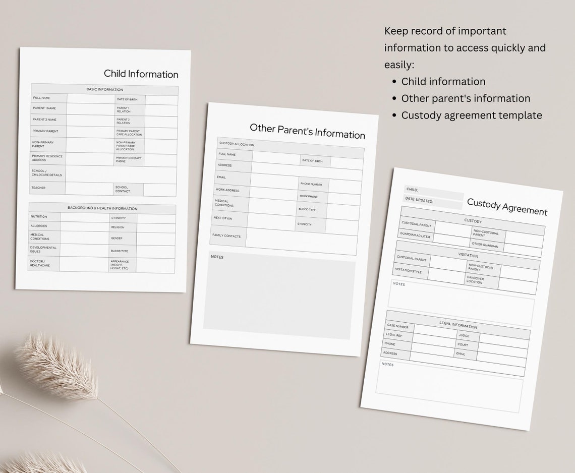 Parenting Plan, Child Custody Planner, Custody Agreement Template ...