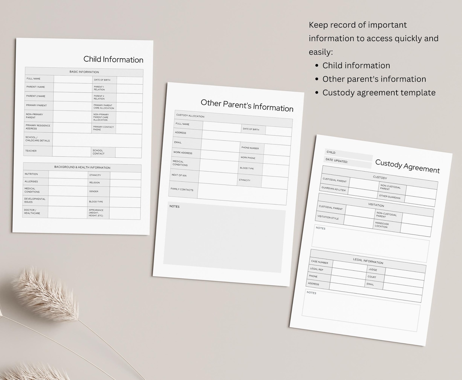 Parenting Plan, Child Custody Planner, Custody Agreement Template ...