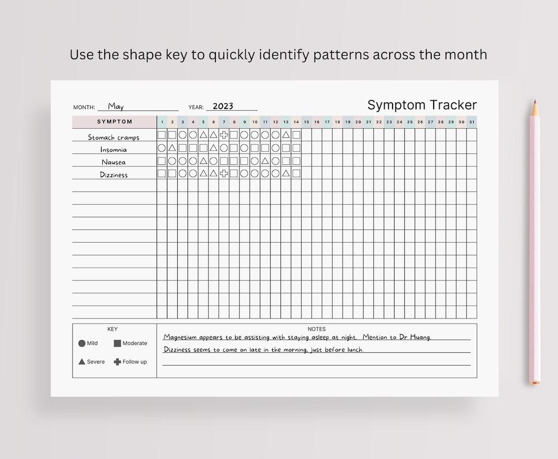 Symptom Tracker Printable, Monthly IBS Symptom Log, Chronic Pain ...