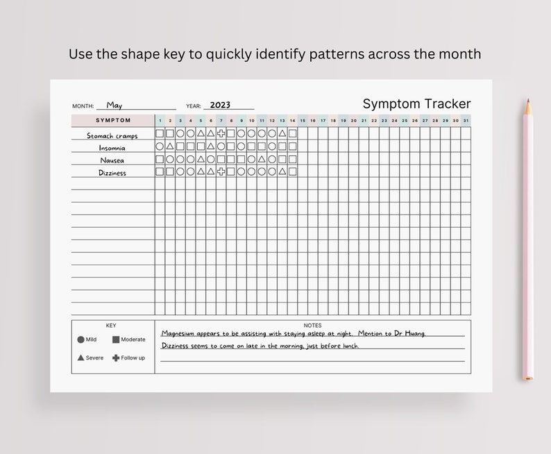 Symptom Tracker Printable, Monthly IBS Symptom Log, Chronic Pain ...