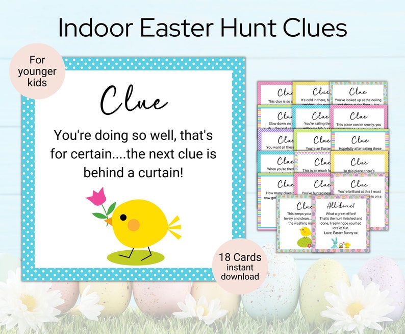 Easter Scavenger Hunt for Kids, Egg Hunt Clue Cards for Young Kids ...