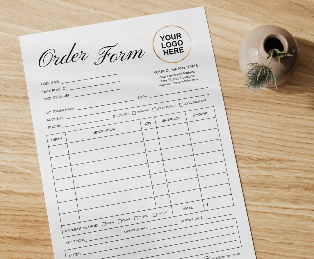 Custom Order Form Editable Template, Printable Invoice Template, Small ...