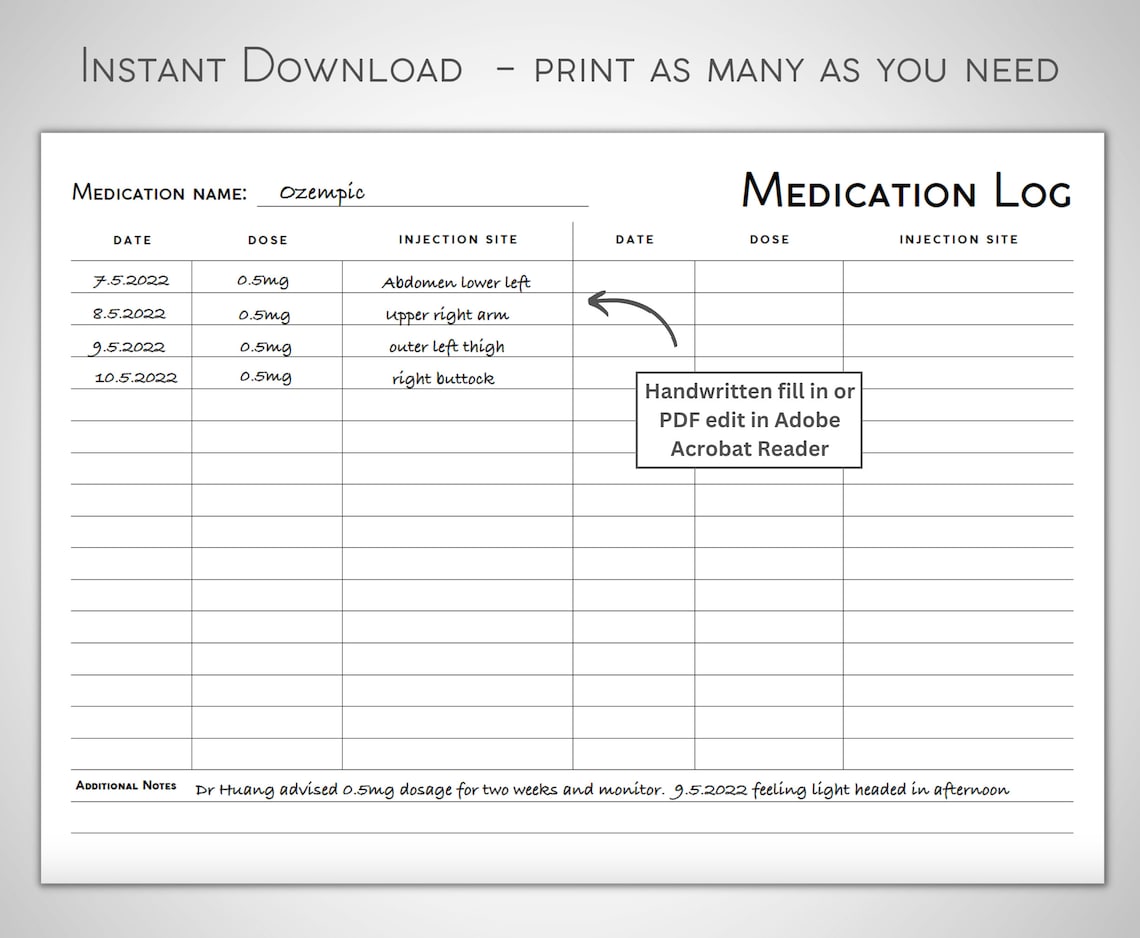 Medication Tracker Minimalist, Injection Log, Medication Log ...