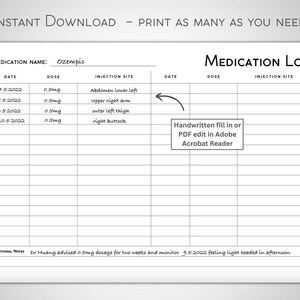 Medication Tracker Minimalist, Injection Log, Medication Log ...