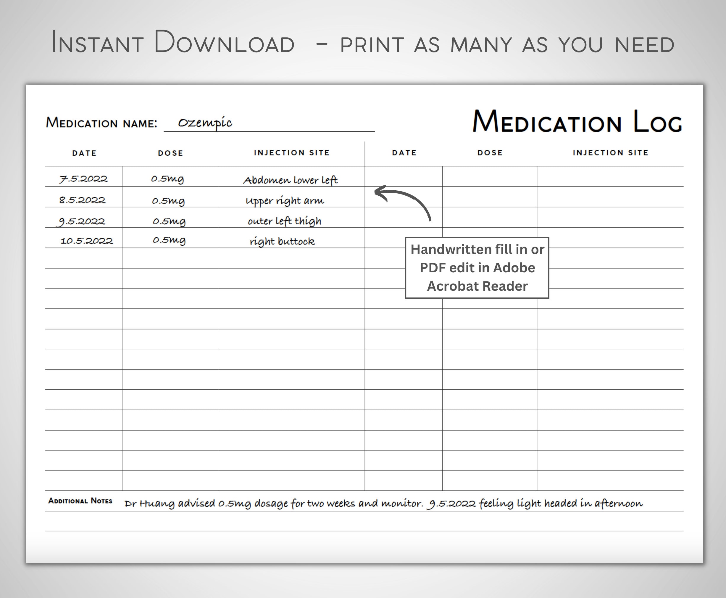 Medication Tracker Minimalist, Injection Log, Medication Log ...
