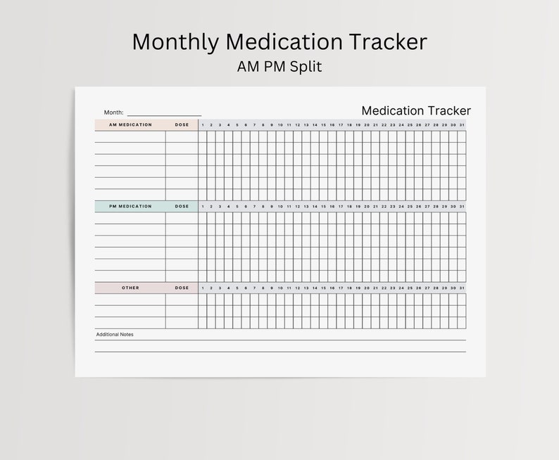 Monthly Medication Tracker, Minimalist Medication Log, Daily Medication ...
