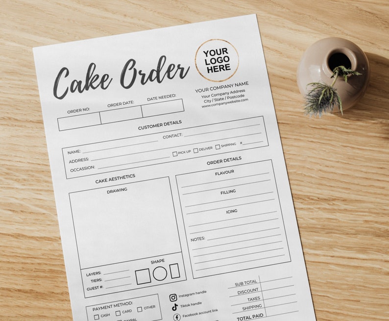 Cake Order Form Editable Template, Bakery Order Form, Small Business ...
