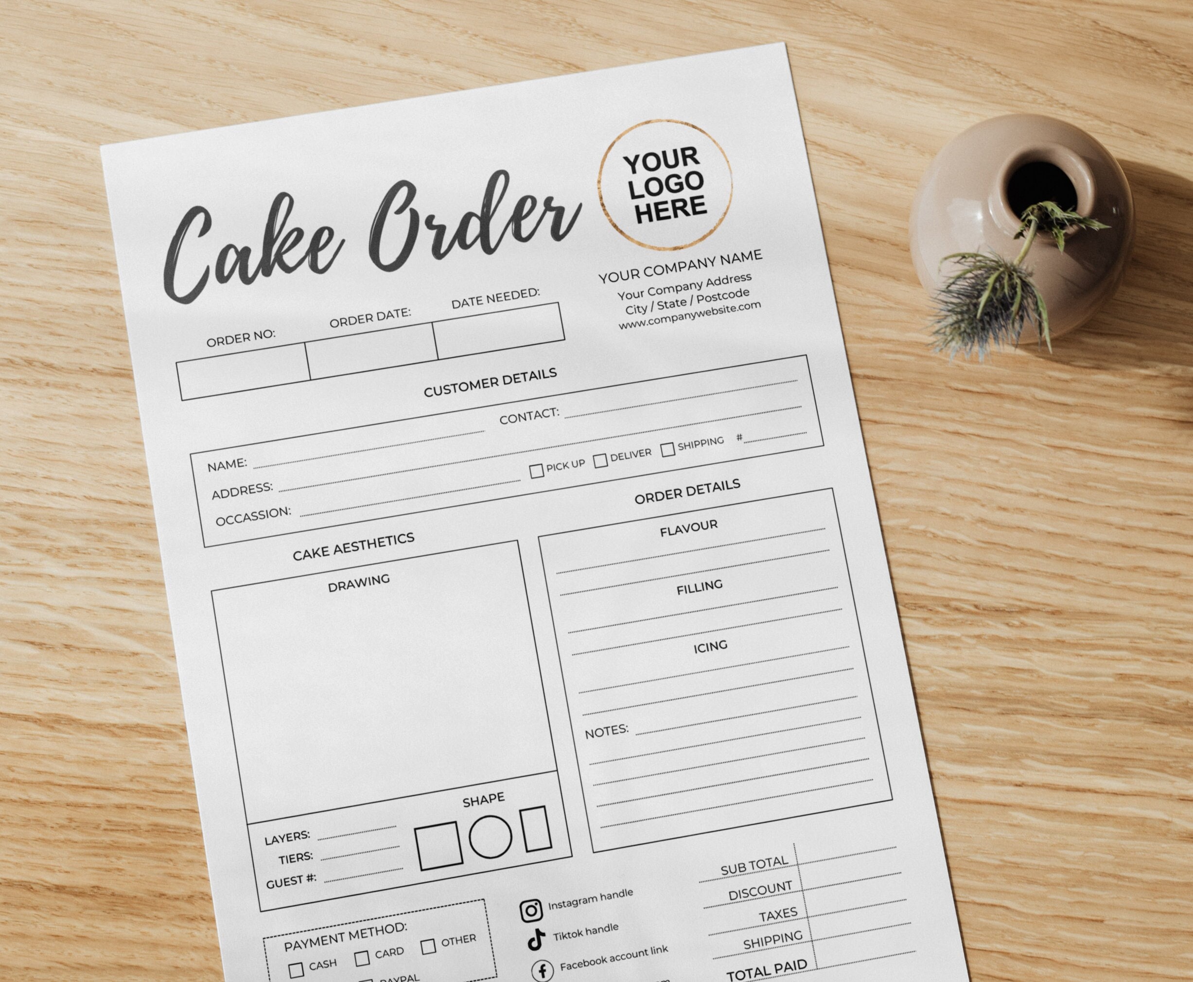 Cake Order Form Editable Template, Bakery Order Form, Small Business ...