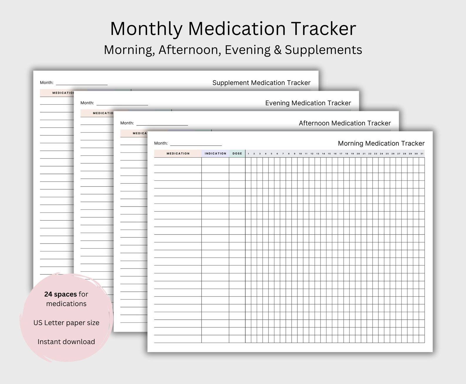 Monthly Medication Tracker for Morning, Afternoon, Evening ...