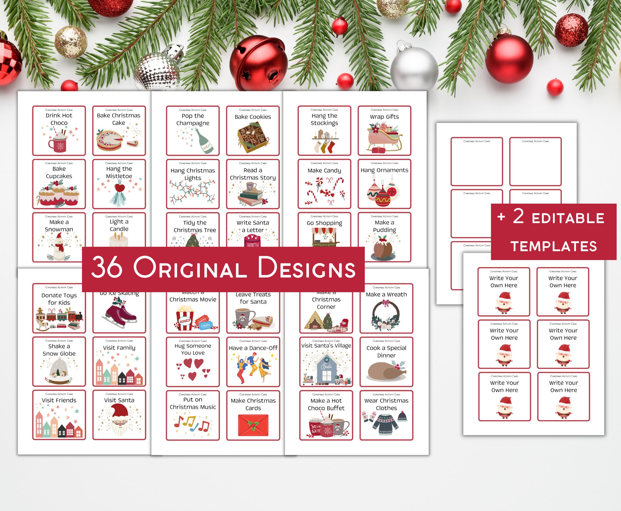 Editable Advent Calendar Activity Cards Christmas Countdown - Etsy