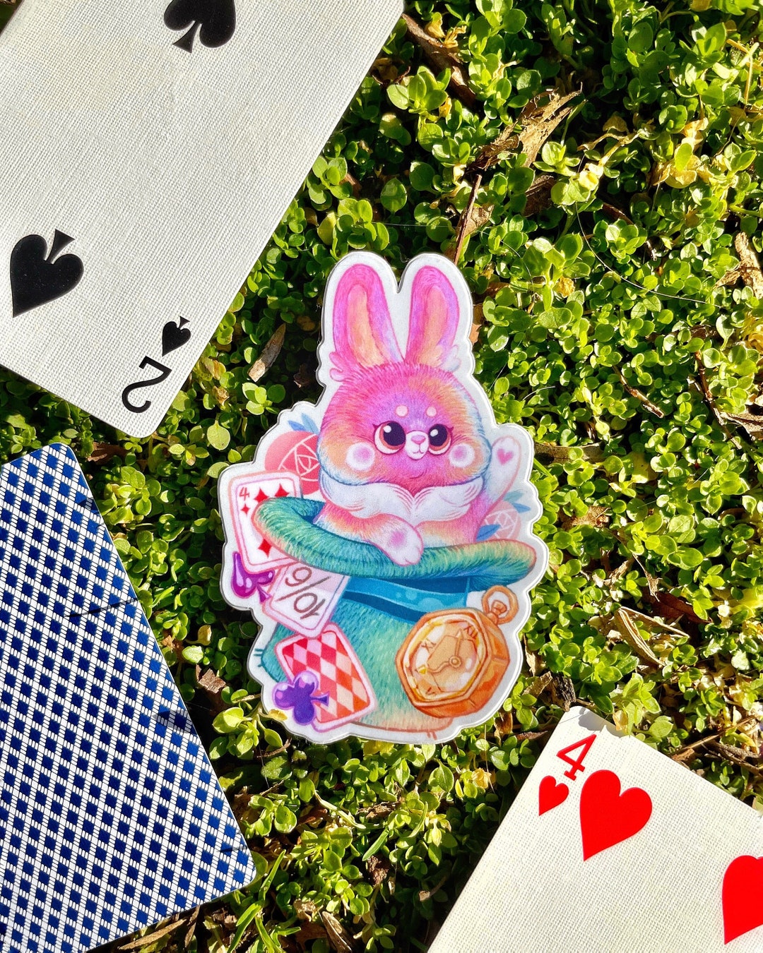 Kawaii Pink Bunny in Wonderland Flake Die-cut Matte Vinyl Sticker ...
