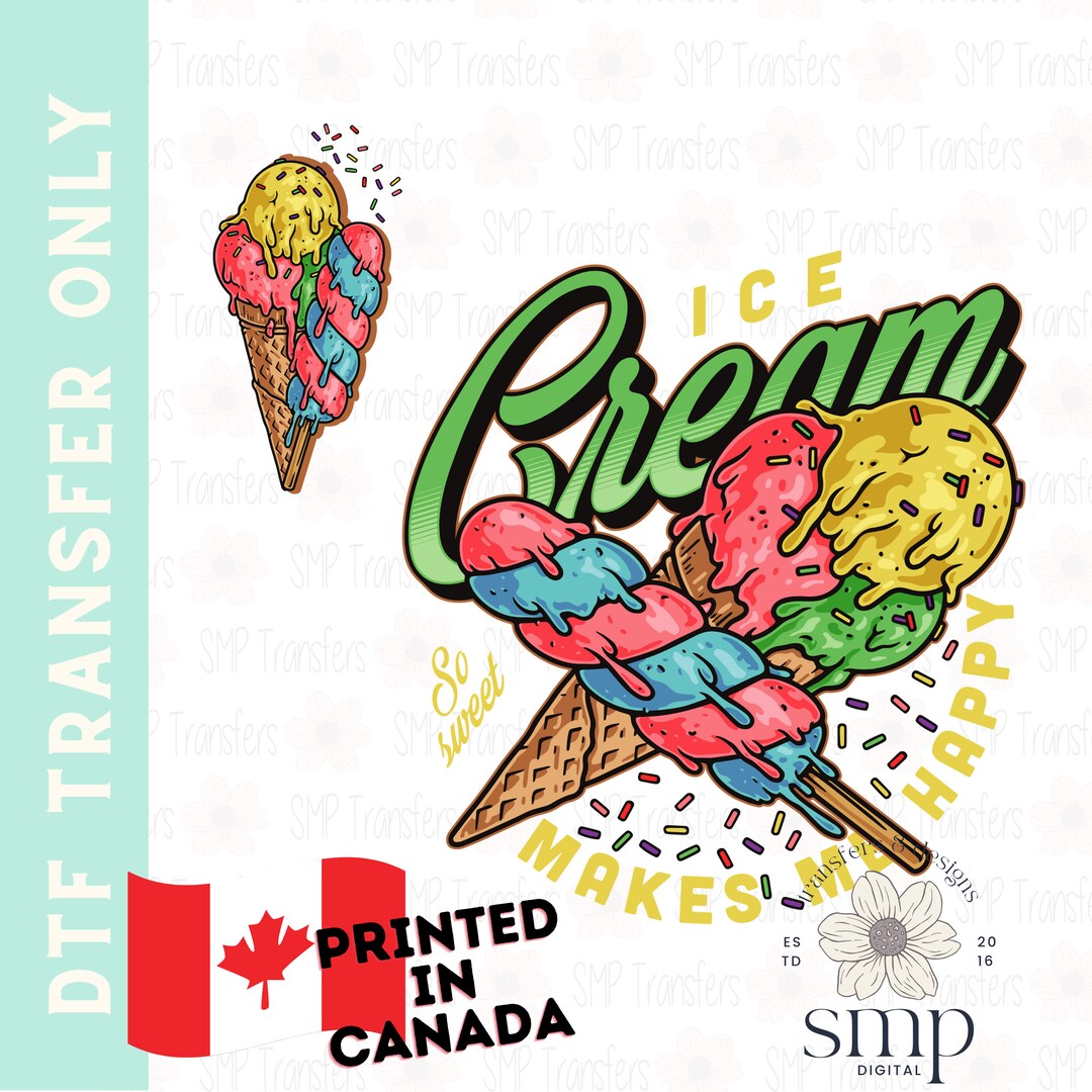Ice Cream, Direct to Film, Ready for Press Heat Transfers, DTF Transfer ...