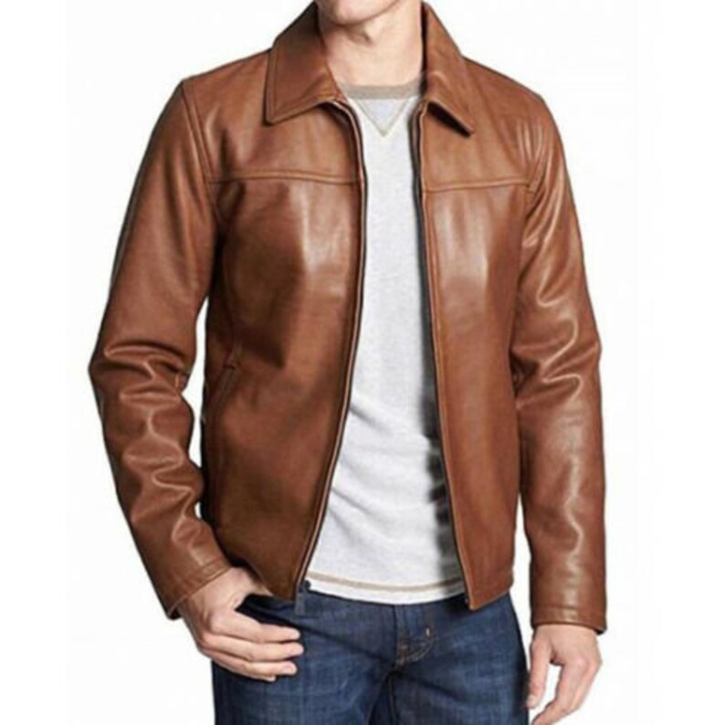 Men's Brown Classic Lambskin Motorcycle Leather Jacket - Etsy