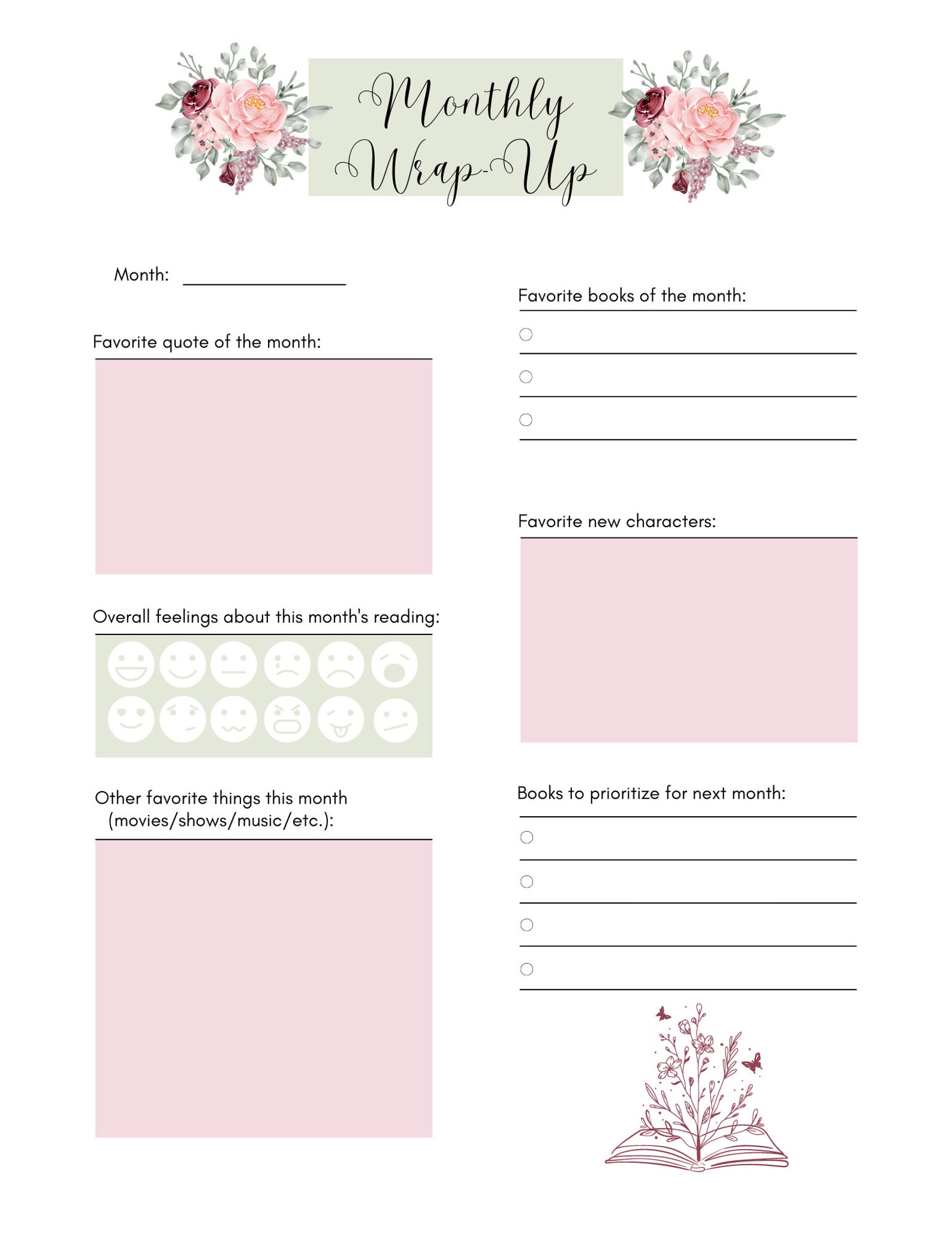 Floral-themed Reading Journal Digital Download - Etsy