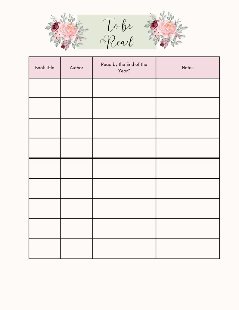 Floral-themed Reading Journal Digital Download - Etsy