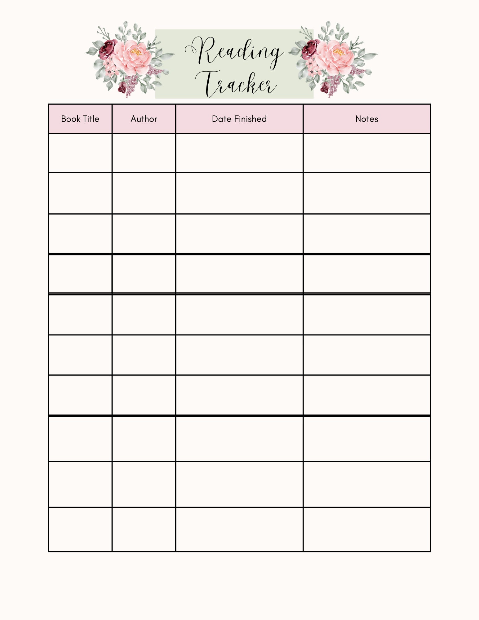 Floral-themed Reading Journal Digital Download - Etsy