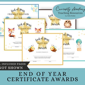 End of Year Awards Cute Animals Achievement Certificates - Etsy